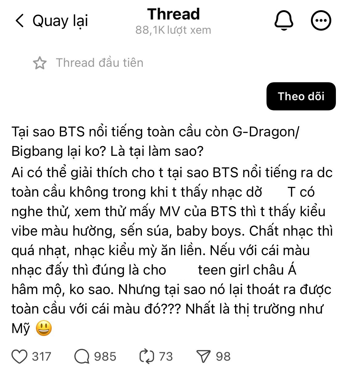 Tại sao BTS nổi tiếng toàn cầu mà G-Dragon và BIGBANG không thể?